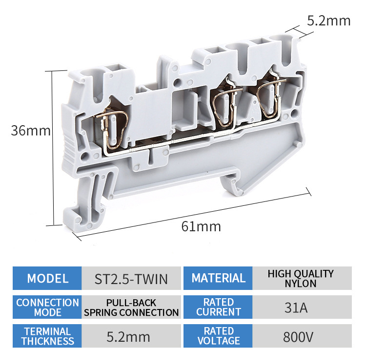 ST2.5 TWIN Factory Price Waterproof Din Rail Electrical Terminal Block ...