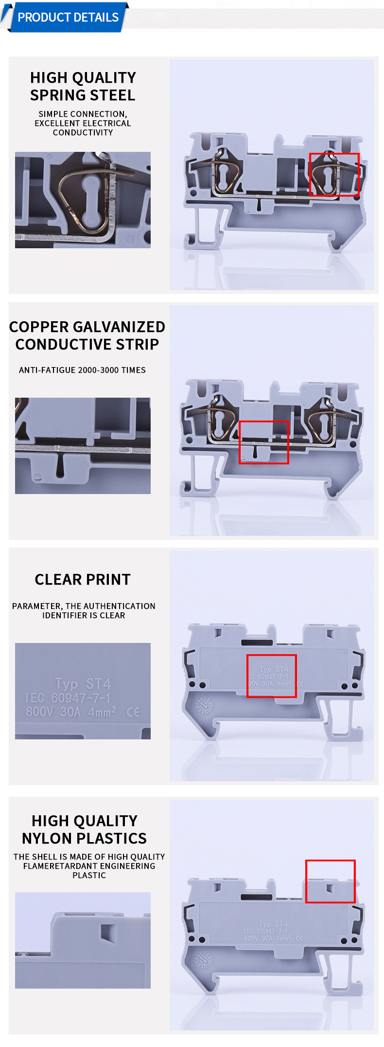 High Quality Feed Through Spring Terminal Block Connector Electrical ...