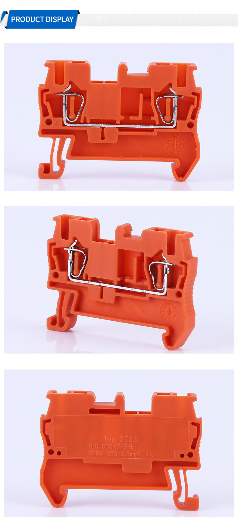ST2.5 RED Push in Connection Feed Through DIN Rail screw plastic Brass ...